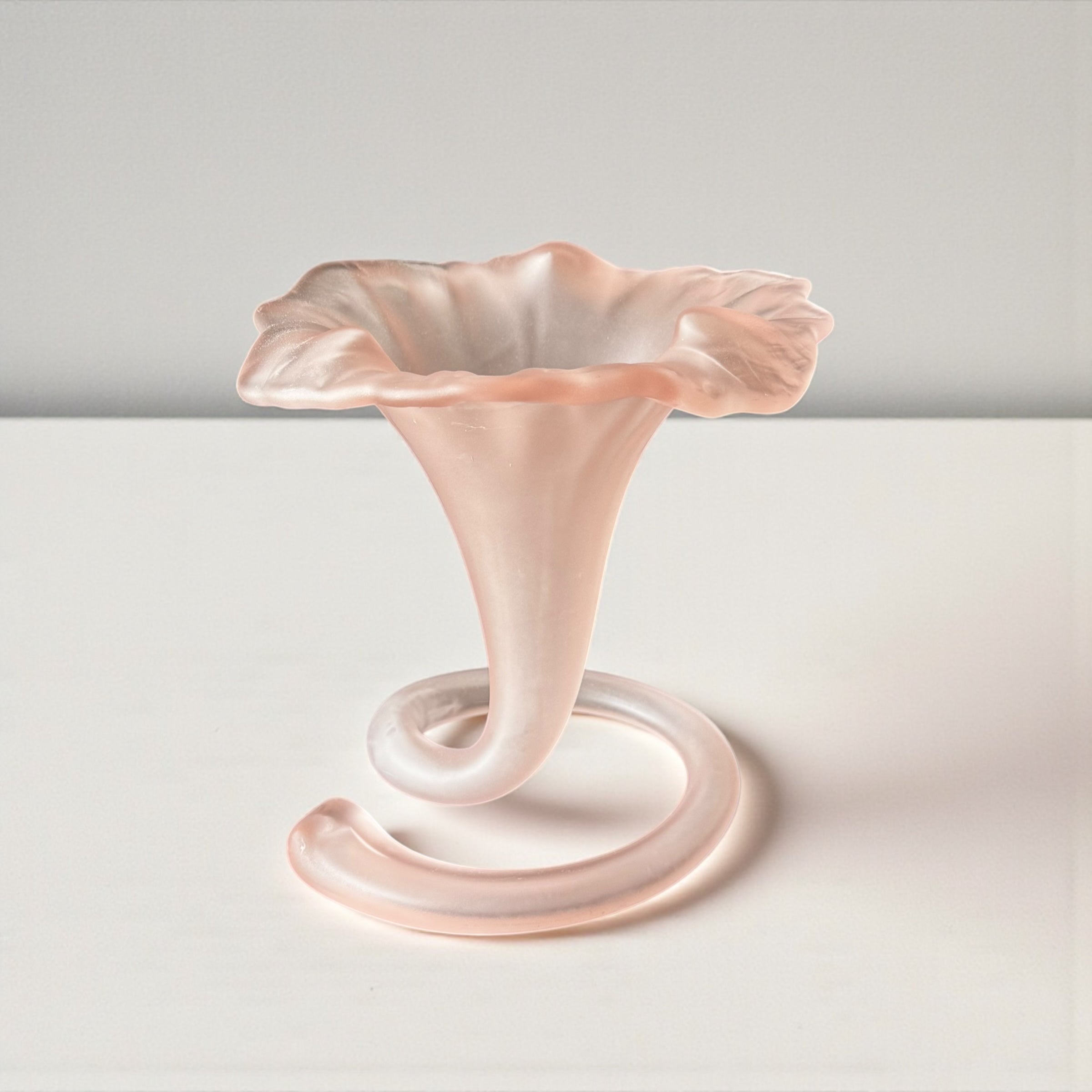 Vintage Pink Italian Art Glass Lotus Flower Vase Satin Finish Swirl Ba ...